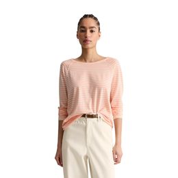 Marc O'Polo Langarmshirt MARC O'POLO DENIM "aus Loose Knit Jersey", Damen, Gr. L, light pink, Obermaterial: 100% Baumwolle, gestreift, Basic, relaxed fit, Rundhals, normaler Saum, Shirts Langarmshirt