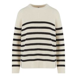 Rundhalspullover Urban Classics "Urban Classics Damen Ladies Rib Striped Sweater", Damen, Gr. M, sandwei&szlig;, schwarz, 50% Baumwolle, 50% Polyacryl, gestreift, loose fit, Rundhals, Pullover Rundhalspullover