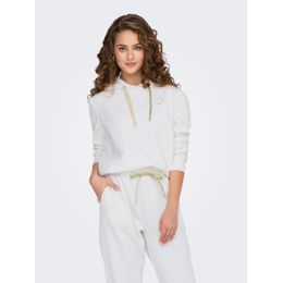 Kapuzensweatshirt Only "ONLNOLI L/S HEART HOOD SWT NOOS", Damen, Gr. S, cloud dancer detail:gold strings, heart emb, Sweatware, Obermaterial: 60% Baumwolle, 40% Polyester, unifarben, regular fit normal, Rundhals, Rippb&uuml;ndchen, Sweatshirts, Baumwollmischung, regular fit