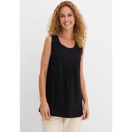Longtop bonprix "Long-Top", Damen, Gr. 44/46 (L), schwarz, Jersey, Obermaterial: 100% Baumwolle, unifarben, loose fit Po-bedeckend, Rundhals, Tops, mit elegantem Faltendetail, lockere Passform, reine Baumwolle