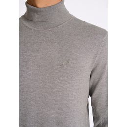 Rollkragenpullover LINDBERGH "Rollkragenpull Slim Fit", Herren, Gr. L, beige (grau stone mix), Obermaterial: 80% Viskose, 20% Nylon, hoch geschlossener Ausschnitt, Pullover Rollkragenpullover