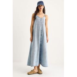 Maxi V-Ausschnitt Denim-Kleid mit Knopfverschluss