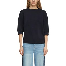 Sweater comma, Damen, Gr. 42, schwarz (navy), Sweatware, Obermaterial: 50% Polyester, 44% Viskose, 6% Elasthan, unifarben, normal h&uuml;ftbedeckend, Rundhals, B&uuml;ndchen, Sweatshirts Sweater, mit Rundhals und Halbarm