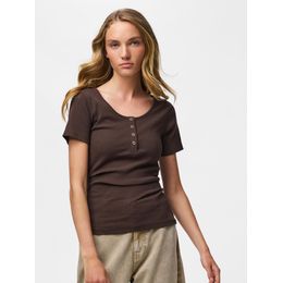 Kurzarmshirt Pieces "PCKITTE SS TOP NOOS BC", Damen, Gr. L, hot fudge, Rippware, Obermaterial: 95% Baumwolle, 5% Elasthan, unifarben, slim fit normal, Rundhals, Shirts, Baumwollmischung, slim fit