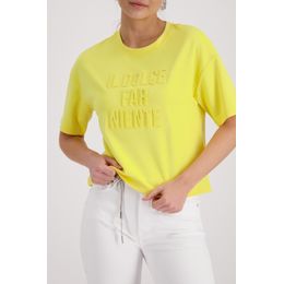 Sweatshirt monari, Damen, Gr. 42, gelb, Sweatware, Obermaterial: 55% Polyester, 38% Viskose, 7% Elasthan, unifarben, regular fit taillenbedeckt, Rundhals, eingesetzt abgesteppte Kante, Sweatshirts Sweatshirt, Regular fit mit Pr&auml;gedruck