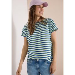 Rundhalsshirt Cecil, Damen, Gr. L (42), surf blau, Web, 50% Baumwolle, 50% Modal, gestreift, comfort fit normal, U-Boot-Ausschnitt, angesetztes B&uuml;ndchen, Shirts Rundhalsshirt, im soften Baumwoll-Mix