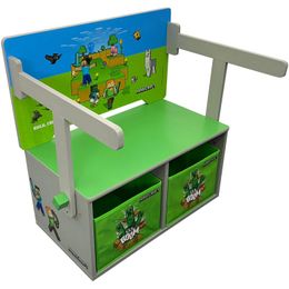Sitzbank Phoenix "Minecraft Spielbank", bunt, bunt, B:60cm H:65,4cm T:35cm, MDF, Polyester, Sitzb&auml;nke, Sitzbank, umklappbar zu einer Spielebank mit Tisch