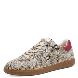 Sneaker Tamaris, Damen, Gr. 37, beige snake, Lederimitat, Textil, Reptilienpr&auml;gung, Schuhe Sneaker, Freizeitschuh, Halbschuh, Schn&uuml;rschuh mit gepolstertem Schaftrand