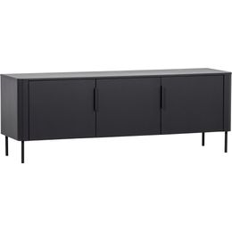 Lowboard Woood "Gunnar mit geschliffener Oberfl&auml;che und 4 T&uuml;ren", mattschwarz, B:154cm H:56cm T:44cm, FSC-zertifiziertes Massivholz, Sideboards, Lowboard, FSC-Mix Massivkiefer, wasserbasierter Lack