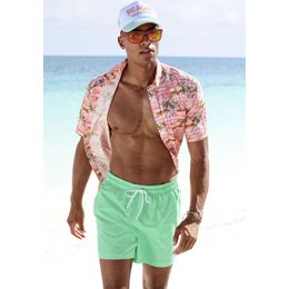 Badeshorts Venice Beach, Herren, Gr. L (52), N-Gr, gr&uuml;n (mint), Microfaser, Polyester, Recycling-Polyester, kontrastfarbene Details, unifarben, Badehosen Badeshorts, mit Marken-Logo