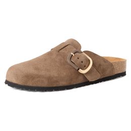 Clog Tamaris, Damen, Gr. 36, dunkelbraun, Veloursleder, unifarben, Schuhe Clog, Hausschuh, Schupfschuh, Bequemschuh mit verstellbarer Schnalle