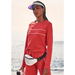 H.I.S. Sweatshirt H.I.S, Damen, Gr. 32/34, rot, Interlock, Obermaterial: 60% Baumwolle, 40% Polyester, bestickt, unifarben, Basic, bequem h&uuml;ftlang, Rundhals, Rippb&uuml;ndchen, Sweatshirts Sweatshirt, mit Piping auf der Brust. Ideal f&uuml;r Sport- und Freizeit.