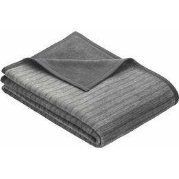 Wohndecke Ibena "Fano", grau (grau, schwarz), B:150cm L:200cm, Baumwolle, Kunstfaser, Wohndecken, Wohndecke, mit Streifen versehen, Kuscheldecke