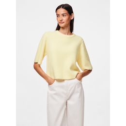 Strickpullover Pieces "PCSILLY SS O-NECK KNIT NOOS BC", Damen, Gr. XS, pale banana detail:melange, Strick, Obermaterial: 90% Polyester, 5% Wolle, 5% Elasthan, meliert, loose fit taillenbedeckt, Rundhals, Pullover Strickpullover, mit weiten, kurzen &Auml;rmeln