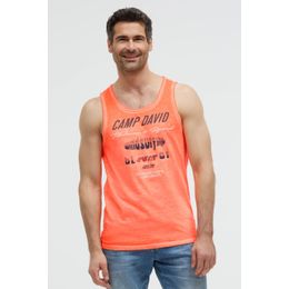 Tanktop CAMP DAVID, Herren, Gr. L, neon flame, Single Jersey, Material: Grundmaterial: 100% Polyester, Ausbrenner: 100% Baumwolle, bedruckt, regular fit normal, Rundhals, Tops Tanktop, mit Baumwolle