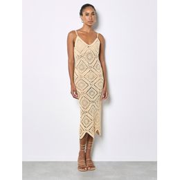 Midikleid Apricot "Midikleid", Damen, Gr. M (38), N-Gr, wei&szlig; (stein), Obermaterial: 100% sonstige Fasern AF., uni, V-Ausschnitt, Kleider Midikleid, mit H&auml;kelverzierung