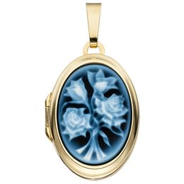 Medallionanh&auml;nger Jobo "Anh&auml;nger Medaillon oval", gelb (gelbgold 585), Schmuckanh&auml;nger, Damen, Gelbgold 585, 585 Gold