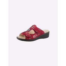 Pantolette Belvida, Damen, Gr. 36, rot (rot, bedruckt), Veloursleder, Schuhe Pantolette
