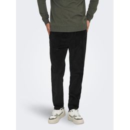 Only & Sons Cordschlupfhose ONLY & SONS "ONSLINUS TAP CORDUROY 0185 PANT NOOS", Herren, Gr. S, N-Gr, schwarz, Cord, Obermaterial: 98% Baumwolle, 2% Elasthan, unifarben, regular fit lang, Hosen, Baumwollmischung, regular fit