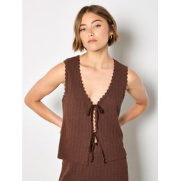 Stricktop Apricot "Top" Gr. 34, braun, Tops, Damen, XS (34), Strick, Obermaterial: 76% Polyester PES. 24% Baumwolle CO., uni, Stricktop, mit Bindeband