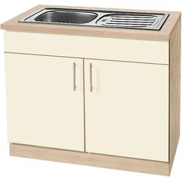 Wiho-K&uuml;chen Sp&uuml;lenschrank WIHO K&Uuml;CHEN "Kiel", beige (front: magnolia, korpus: sonoma eiche), B:100cm H:85cm T:60cm, Schr&auml;nke, Sp&uuml;lenschrank, 100 cm breit
