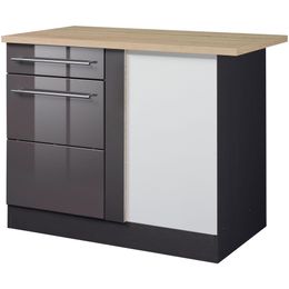 Eckunterschrank KOCHSTATION "KS-Wien", grau (grau hochglanz), B:110cm H:85cm T:60cm, Holzwerkstoff, MDF, Schr&auml;nke, Eckunterschrank, Breite 110 cm