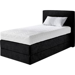 Boxspringbett, schwarz, B:115cm L:205cm, Microvelours (100% Polyester), Westfalia Schlafkomfort, Komplettbetten, Boxspringbett, wahlweise mit Kaltschaum-Topper