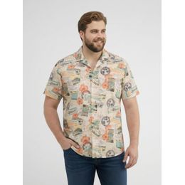 Kurzarmhemd Lerros "Bequemes Kurzarmhemd mit All-over-Print, gro&szlig;e Gr&ouml;&szlig;en", Herren, Gr. 4XL, Normalgr&ouml;&szlig;en, bunt (gravel beige), 97% Baumwolle, 3% Elasthan, Hemden