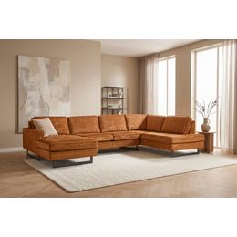 Wohnlandschaft Home Affaire "Pinto, 350 cm, U-Form, XXL, mit Ottomanen", brick rot, B:350cm H:85cm T:206cm, 100% Polyester, Sofas, Wohnlandschaft, Cord, Chenille, Lederoptik, mit Keder, Metallf&uuml;&szlig;e, Wellenunterfederung