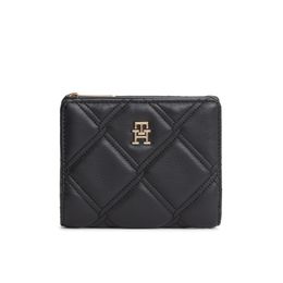 Geldb&ouml;rse Tommy Hilfiger "TH FEMININE BIFOLD", Damen, schwarz, Lederimitat, Kleinlederwaren, Damen Geldbeutel, Portemonnaie mit goldfarbenem TH-Logoelement