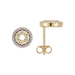 Paar Ohrstecker Jobo "Zirkonia-Ohrringe Kreis 9 mm", gold (vergoldet, wei&szlig;), Ohrringe, Damen, 9,2mm, Silber 925 (Sterlingsilber), 925 Silber rhodiniert oder vergoldet