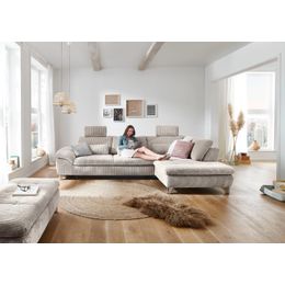 Ecksofa DIE PLANBAR "MP-IN14007, Breite 306 & 318 cm w&auml;hlbar", beige (ecru), B:306cm H:84cm T:197cm, 100% Polyester, Sofas, Ecksofa, wahlweise mit Bettfunktion und verstellbaren Kopfst&uuml;tzen, in Cord