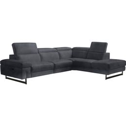Ecksofa Egoitaliano "Candice, elegant, edel und bequem, erstklassiger Sitzkomfort, L-Form", grau (charcoal), B:278cm H:100cm T:221cm, Sofas, Ecksofa, inkl. 2 elektrischer Relaxfunktionen, Bedienung &uuml;ber Taste an Armlehne