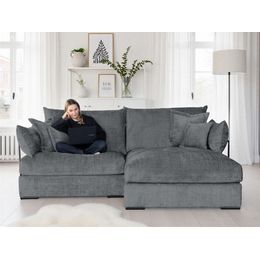 Ecksofa Home Affaire "Casa XXL L-Form, B: 247 cm", grau (dunkelgrau), B:247cm T:187cm, 100% Polyester, Sofas, Ecksofa, 4 Zierkissen, Mega-Sofa, in Cord oder Chenille-Struktur, Federkern