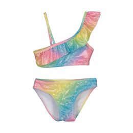 Bustier-Bikini Blue Seven, M&auml;dchen, Gr. 104 (110), N-Gr, wei&szlig; ao, Elasthan, Polyester, Glitzermuster, bedruckt, Bikini-Sets, im One-Shoulder Look