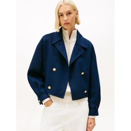 Kurzjacke Tommy Hilfiger "DF WOOL GOLD BUTTON PEACOAT", Damen, Gr. 38, schwarz night navy, Web, Obermaterial: 60% Wolle, 40% Polyester, unifarben, regular fit, Jacken Kurzjacke, mit Wolle