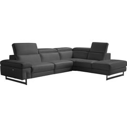 Ecksofa Egoitaliano "Candice, elegant, edel und bequem, erstklassiger Sitzkomfort, L-Form", schwarz (nachtschwarz), B:278cm H:100cm T:221cm, Leder &raquo;BULL&laquo; (echtes Rindsleder). Geschliffenes, pigmentiertes und behandeltes Rindsleder mit einer Dicke von 1, 3-1, 5 mm. Dieses Leder zeigt eine ziemlich weiche Hand mit einem halb undurchsichtigen Aussehen. Es handelt sich um ein gesch&uuml;tztes Leder. Eine l