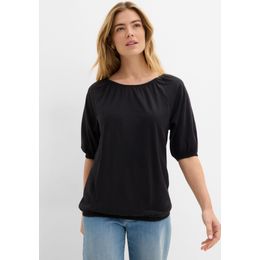 T-Shirt bonprix "Shirt aus reiner Baumwolle", Damen, Gr. 44/46 (L), schwarz, Obermaterial: 100% Baumwolle, Ballonform, Shirts T-Shirt, Ballonform, lockere Passform, Halbarm-Design, aus reiner Baumwolle