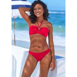 Bandeau-Bikini-Top s.Oliver "Beverly", Damen, Gr. 42, Cup A/B, rot, Recycling-Polyamid, unifarben, Bikini-Oberteile, mit kontrastfarbigem Zierring