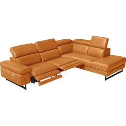 Ecksofa Egoitaliano "Candice, elegant, edel und bequem, erstklassiger Sitzkomfort, L-Form", orange, B:278cm H:100cm T:221cm, Leder &raquo;BULL&laquo; (echtes Rindsleder). Geschliffenes, pigmentiertes und behandeltes Rindsleder mit einer Dicke von 1, 3-1, 5 mm. Dieses Leder zeigt eine ziemlich weiche Hand mit einem halb undurchsichtigen Aussehen. Es handelt sich um ein gesch&uuml;tztes Leder. Eine leichte Deckschic
