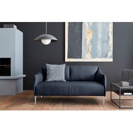 2-Sitzer W.Schillig "sally Design-Sofa, Loungesofa, bequem, schmale Armlehnen, Breite 154cm", blau (blau z59), B:154cm H:78cm T:84cm, Longlife Xtra-Leder Z59: Glattleder mit modischer Pr&auml;gung. Hautst&auml;rke 0, 9 - 1, 1 mm., Sofas, mit Metallf&uuml;&szlig;en in Silber matt, Breite 154 cm