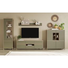 Wohnwand Home Affaire "Stranda, moderne Anbauwand, Komplettset im Scandi-Style", eukalyptus skandi eiche, B:363cm H:195cm T:39cm, Holzwerkstoff, Kastenm&ouml;bel-Sets, Wohnwand, enth&auml;lt Vitrine, Lowboard, Highboard und Wandboard, 364 cm breit