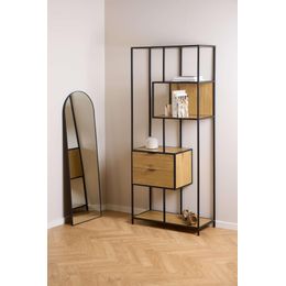 Regal ACTONA GROUP "Seaford, Standregal, Regal, Raumteiler", grau, B:77cm H:185cm T:35cm, Stahl, Regale, Regal, schwarzer Stahlrahmen, 2 Schubladen, Wendemodul, Breite 77 cm