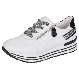 Plateausneaker Remonte, Damen, Gr. 45, schwarz-wei&szlig; (wei&szlig;, schwarz), Leder, Schuhe Plateausneaker, mit Wechselfu&szlig;bett, Freizeitschuh, Halbschuh, Schn&uuml;rschuh