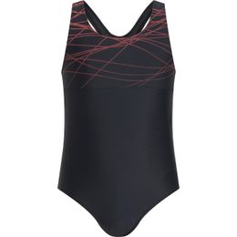 Badeanzug McKINLEY "M&Auml;.-SCHWIMMANZUG PAMELA G", M&auml;dchen, Gr. 116, N-Gr, schwarz (schwarz, rot light), Single Jersey, Polyamid, unifarben, Badeanz&uuml;ge Badeanzug, f&uuml;r Kinder, sportlicher Stil, Regular Fit, mit Rundhalsausschnitt