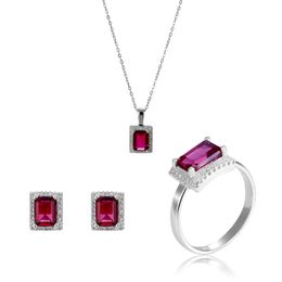 Orphelia 'Enora' Damen 925 Sterlingsilber Set: Halskette + Ohrringe + Ring - Silber SET-7425/RU