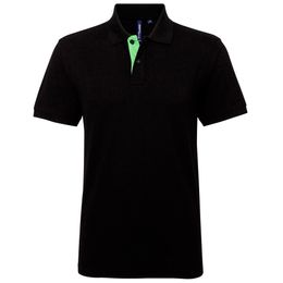 Asquith & Fox Herren Classic Fit Kontrast-Poloshirt (Schwarz/Limette)