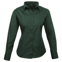 Premier Damen Popeline Bluse / Arbeitshemd, lang&auml;rmlig (Flaschengr&uuml;n)