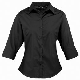 Premier - Bluse f&uuml;r Damen 3/4 &Auml;rmel (Schwarz)