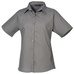 Premier Damen Kurzarm Popeline Bluse / Arbeitshemd (Dunkelgrau)